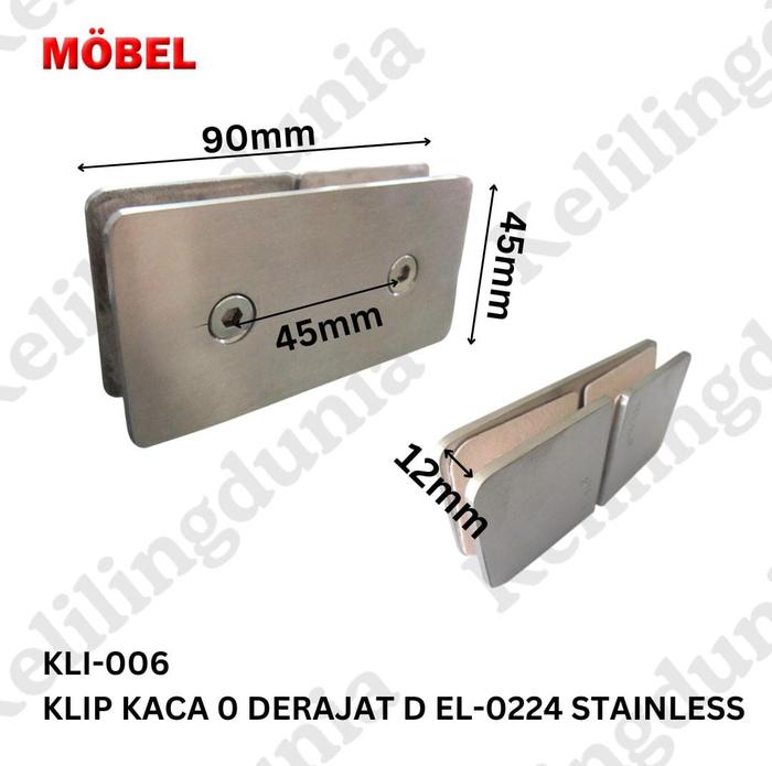 Jual Glass Klip Kaca ke Tembok 0 Derajat Double Jepit Partisi ELEO SS ...