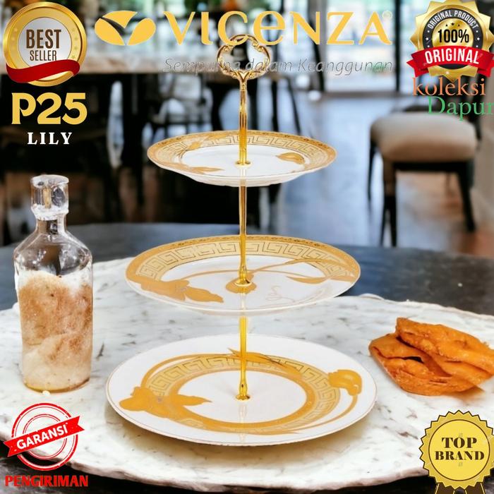 Jual Piring Susun tiga tingkat merek Vicenza P25 LILY berbahan porselen, melalui wadah piring ...
