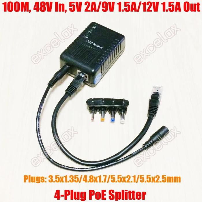 Jual Best 100Mbps 4 Dc Plug 5V 9V 12V Adjustable Network Poe Splitter ...