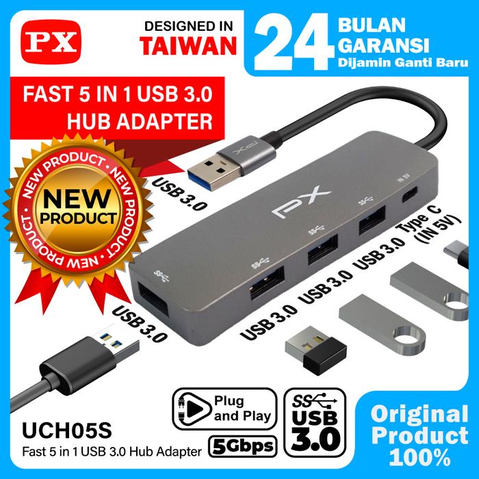 Promo USB Hub Converter USB 3.0 Connector Adaptor Laptop 5 in 1 PX ...