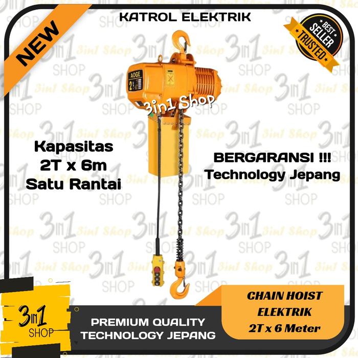 Jual Electric Chain Hoist 2 Ton x 6 Meter | Katrol Rantai Listrik 2T x ...