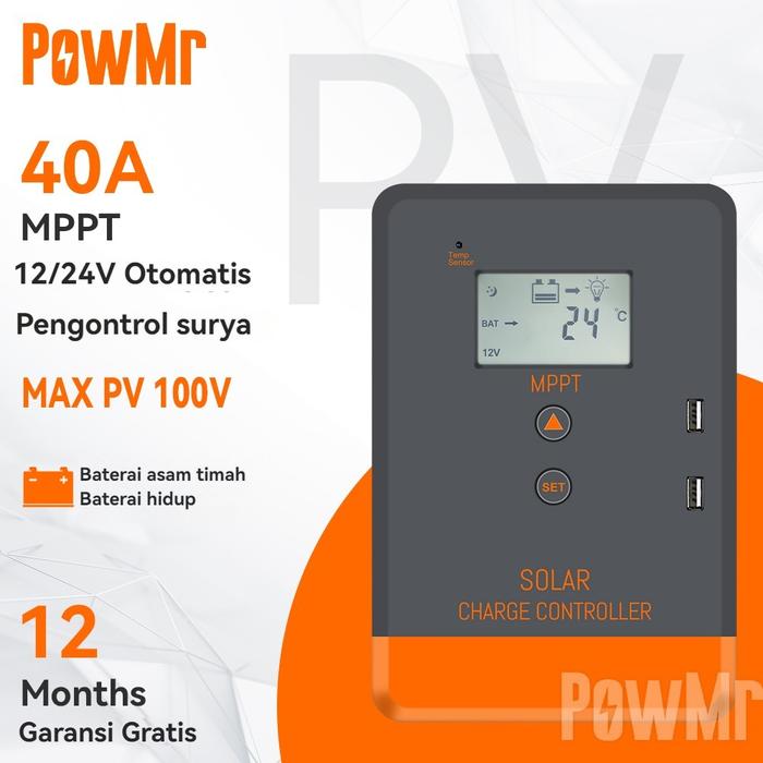 Jual PowMr 20A 30A 40A MPPT Pengendali Pengisi Daya Tenaga Surya 12V 24V Regulator Panel Surya ...