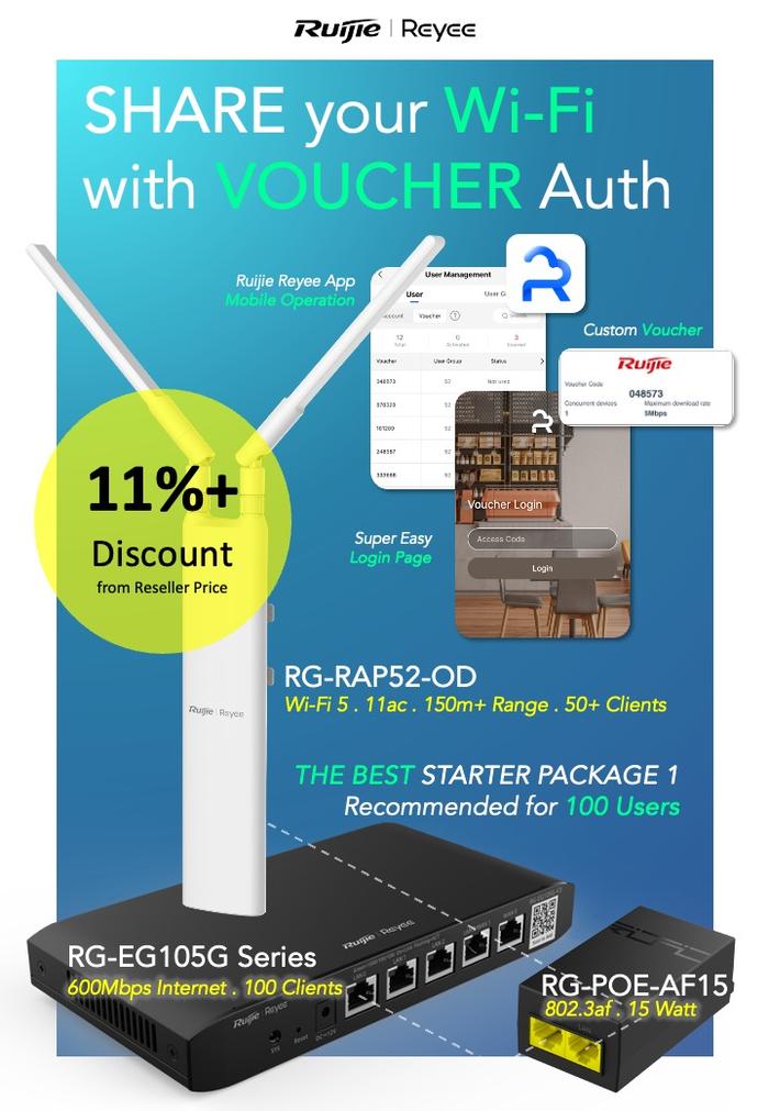 Promo Ruijie RG-RAP52-OD + RG-EG105G + RG-POE-AF15 bundle package paket ...