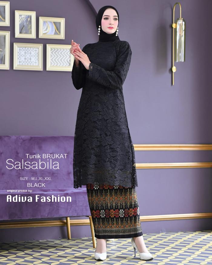 Jual Setelan Kebaya Brukat Long Cape Hijau Botol dan Milo - SET HITAM ...