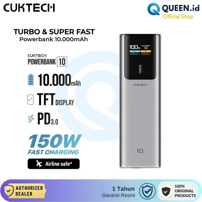 Promo CUKTECH 10 Powerbank 10000mAh 150W USB TYPE C PD Digital Display TURBO Super Fast Charging ...