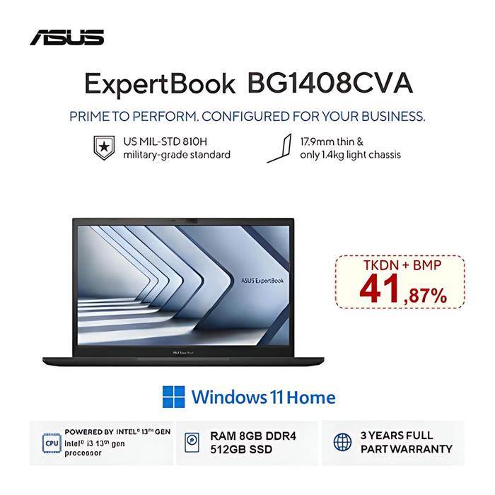 Promo Asus Expertbook BG1408CVA TKDN i5-1335u 8GB SSD 512GB 14.0 WIN 11 Resmi 3 Tahun Cicil 0% ...