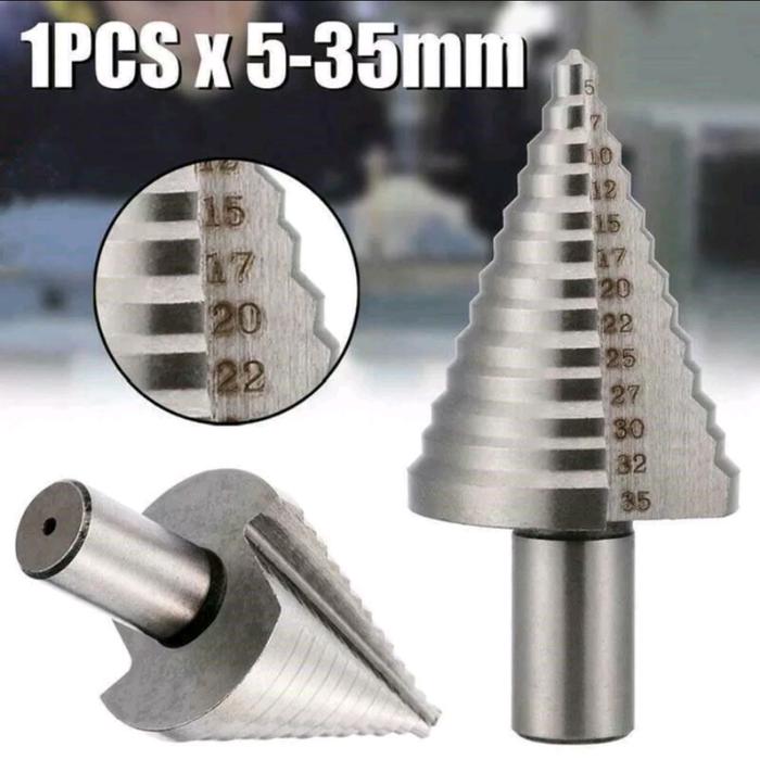 Jual mata bor besi ,kayu plastik pvc multi step drill black pagoda 4-32 ...