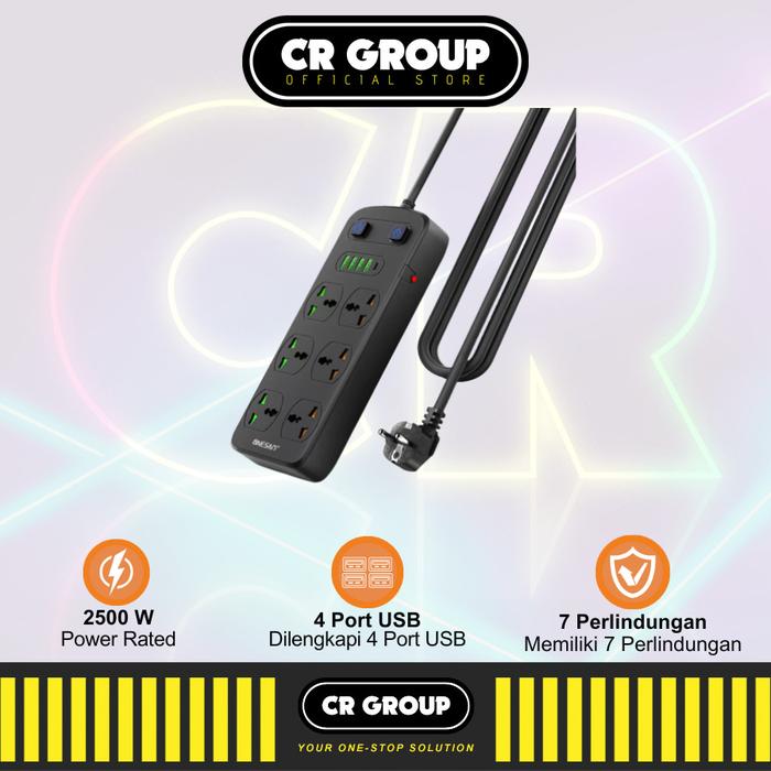 Jual [CRGROUP] Stop Kontak 6 Socket - 4 Port USB - 1 Type C - 2500W Power - Colokan Listrik 6 ...