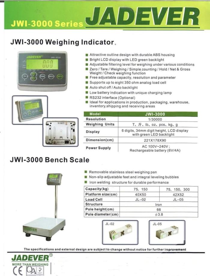 Jual JADEVER JWI 3000 Bench Scale Capacity 300 kg - Jakarta Utara ...