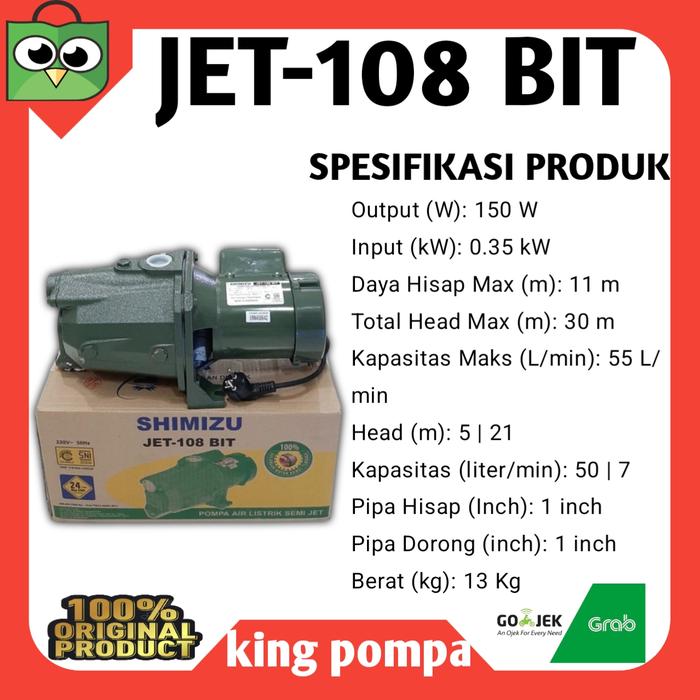 Jual POMPA AIR SEMI JET PUMPS SHIMIZU PC-108BIT HISAP 11METER DILENGKAPI DENGAN DINAMO 100% ...