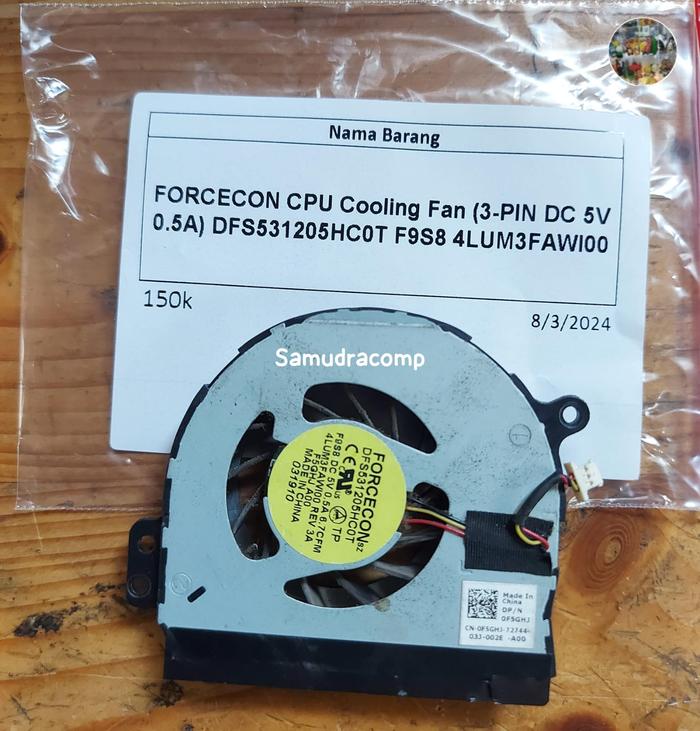 Jual Forcecon CPU Cooling Fan (3-PIN DC 5V 0.5A) DFS531205HC0T F9S8 ...