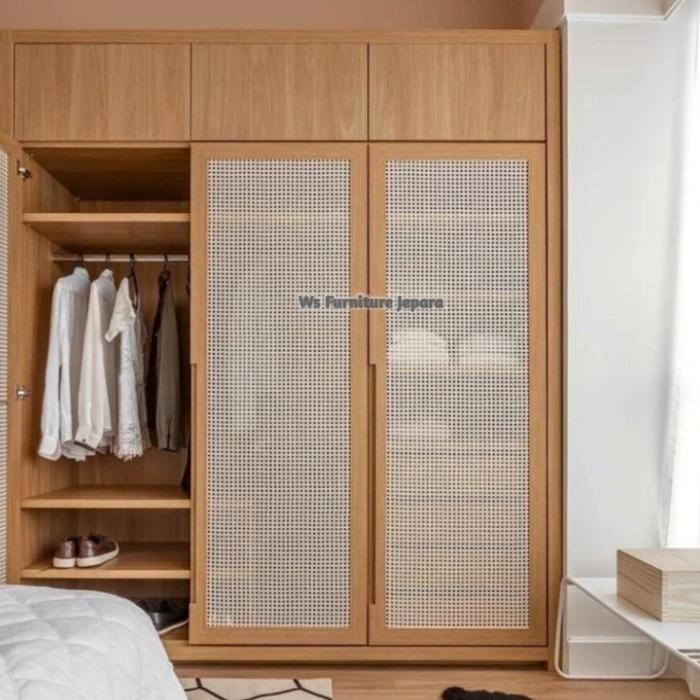 Jual Lemari pakaian minimalis kombinasi rotan Lemaru baju kayu jati - Kab. Jepara - ws furniture ...