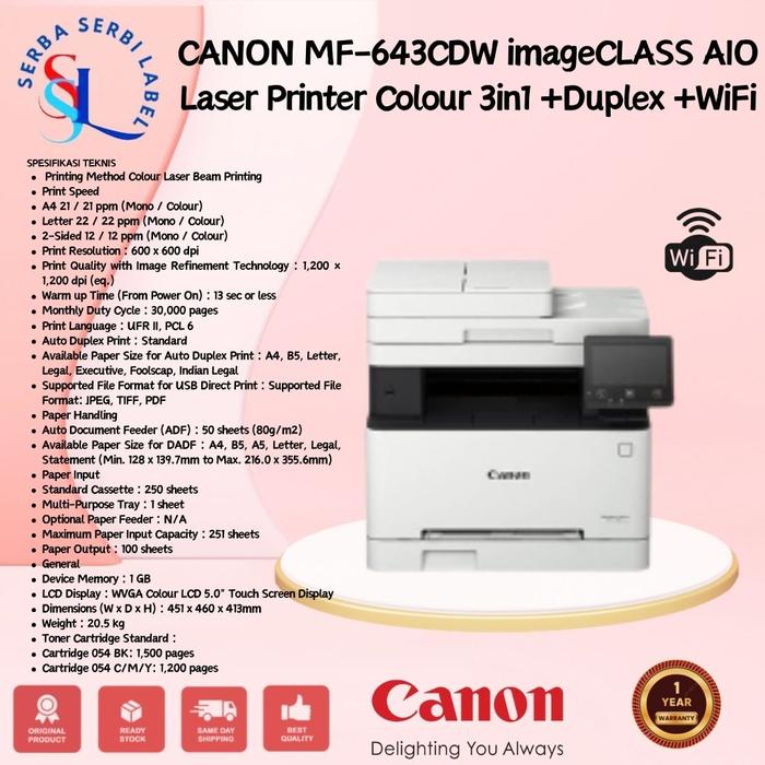 Jual CANON MF643CDW imageCLASS AIO Laser Printer Colour 3in1 MF643 CDW ...