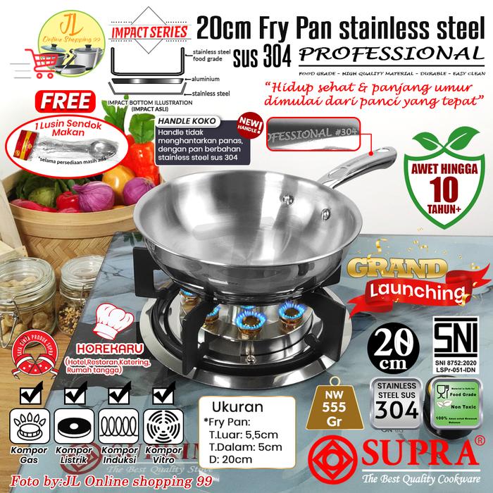 Jual SUPRA panci fry pan 20cm stainless steel SUS 304 impact bottom ...