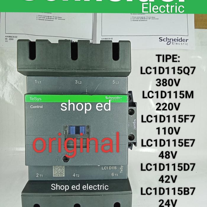 Jual SCHNEIDER CONTACTOR KONTAKTOR LC1D115M7/LC1D115 M7 220VAC 3PHASE ...