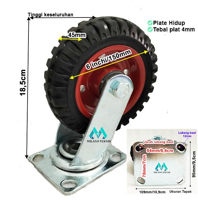 Jual Roda 6 inchi Karet Kembang (Wheel Only/Mati/Hidup/Rem)+Double ...