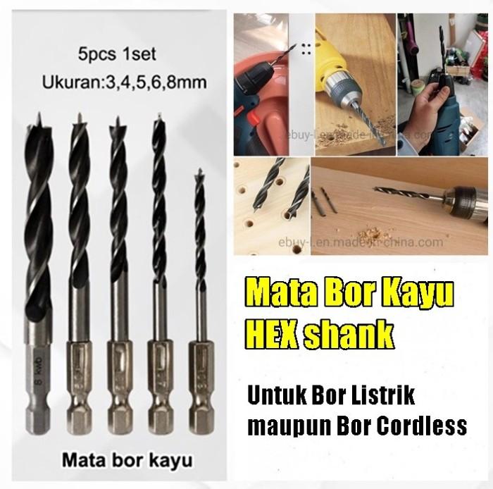 Jual Mata Bor KAYU Quick Change Hex Shank set 5pcs 3mm 4mm 5mm 6mm 8mm ...