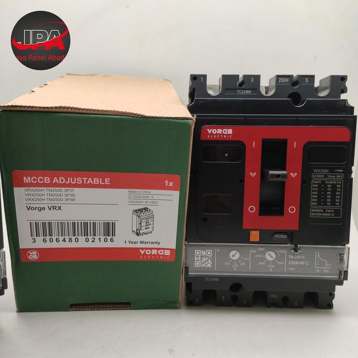 Jual MCCB Breaker adjustable VORGE VRX250H 3P 250A 200A 3Pole 3Phase ...