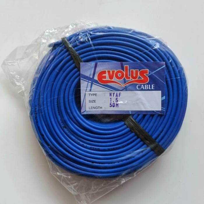 Jual KABEL LISTRIK / KABEL NYAF 1 X 1.5 MM Tunggal Serabut 50 Meter EVOLUS - Biru - Jakarta ...