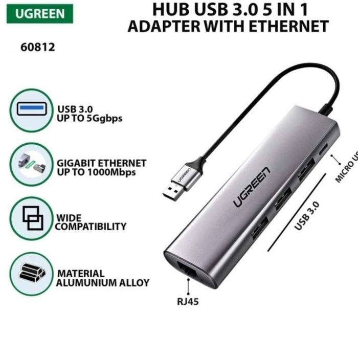 Jual Ugreen Adapter Ethernet Usb 3.0 to LAN RJ45 Usb Hub Ethernet ...