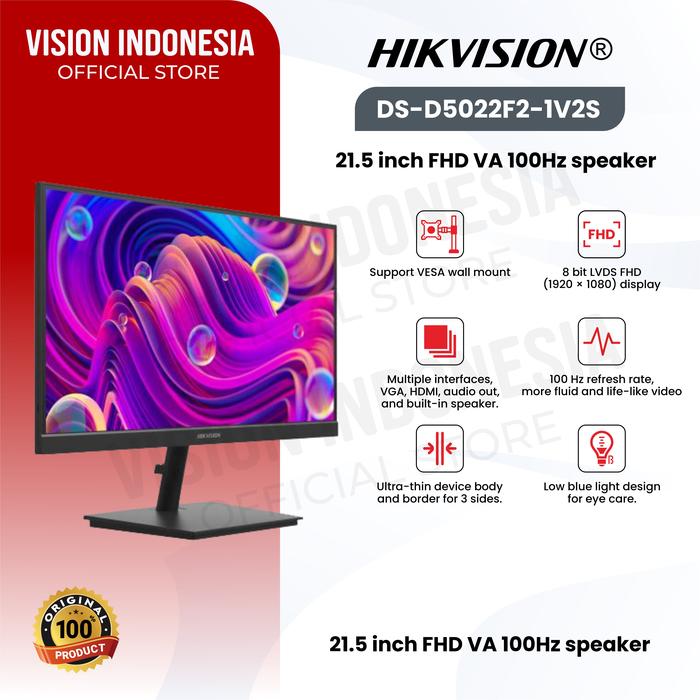 Jual HIKVISION DS-D5022F2-1V2S Monitor 21.5 inch FHD VA 100Hz Speaker ...