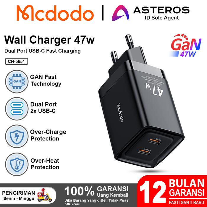Jual MCDODO Kepala Charger GAN 47W Dual Port USB + PD Fast Charging CH ...