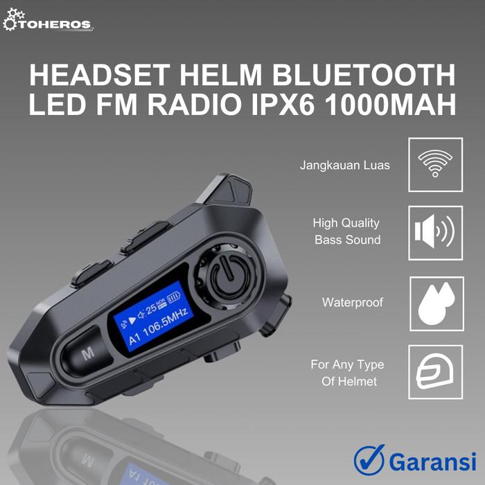 Jual Intercom Headset Helm Touring Bluetooth LED FM Radio IPX6 1000mAh ...