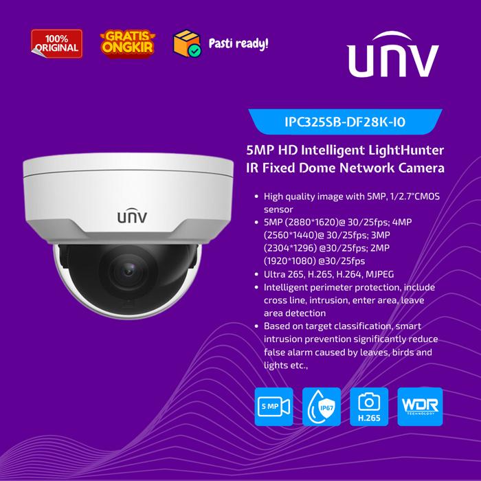 Promo UNV IPC325SB-DF28K-I0 Uniview CCTV 5MP HD Intelligent LightHunter IR Fixed Dome Network ...
