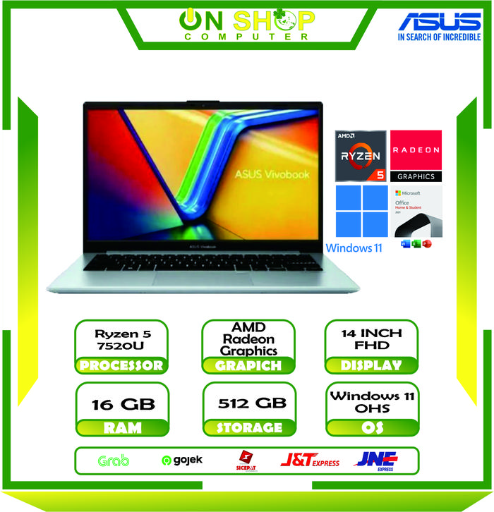 Jual ASUS Vivobook Go 14 E1404FA VIPS AMD Ryzen 5 7520U RAM 16GB 512GB ...
