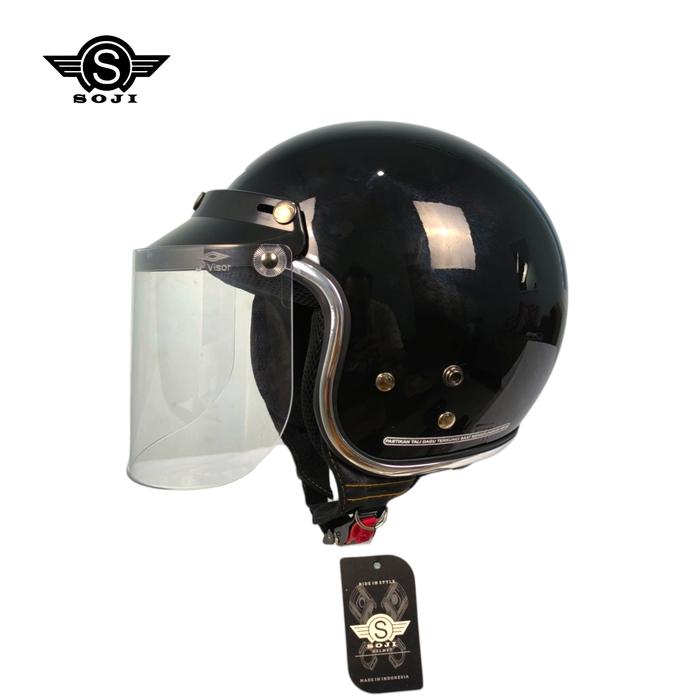 Jual SOJI Helm Reno Custom Chrome Retro Classic Kaca Datar Bening Pria ...