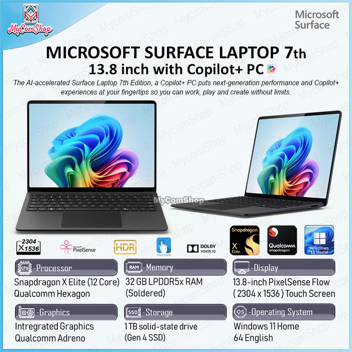 Jual MICROSOFT SURFACE LAPTOP 7TH COPILOT+ PC SNAPDRAGON X ELITE 32GB ...