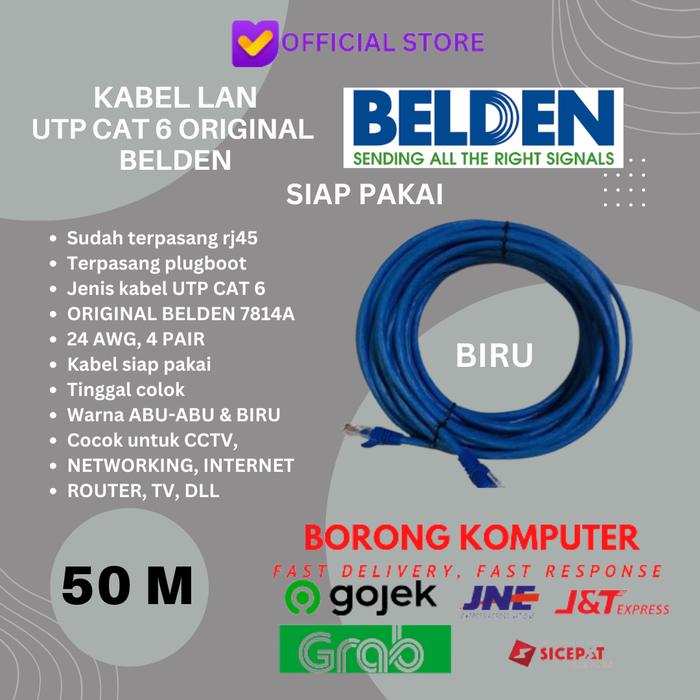 Promo Kabel Data UTP Belden Cat6 50 Meter SIAP PAKAI Lan Cable Cat 6 ...