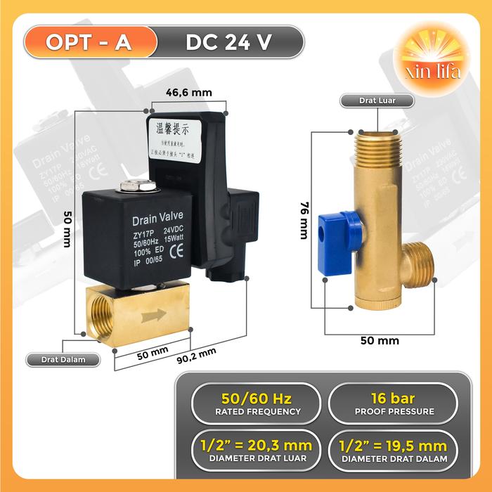 Jual 1/2" Electric Solenoid Valve Timer Auto Drain 16bar 230 vac Split ...