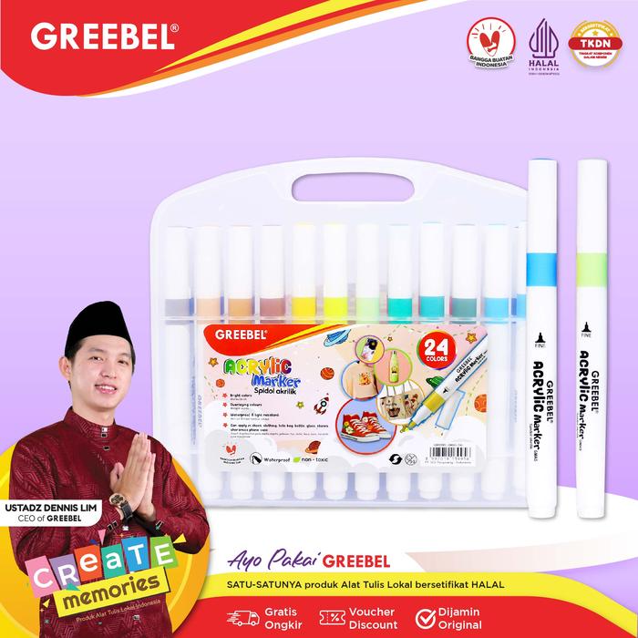 Promo GREEBEL Acrylic Marker Single Head (24 Warna) / Spidol Sketsa ...