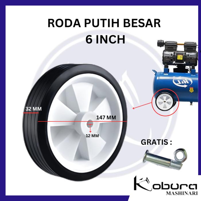 Jual Roda Kompresor Angin Portable Putih Besar Oilless 6 Inch Tank ...