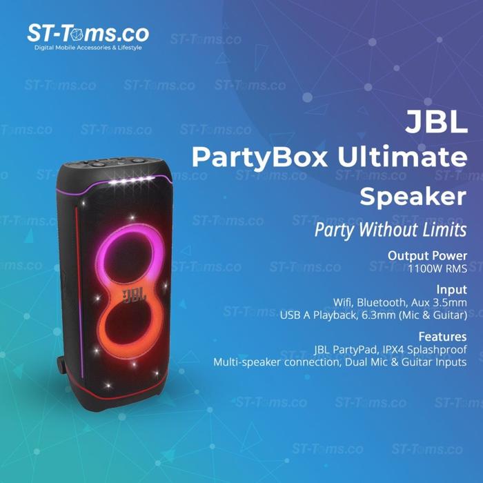 Promo JBL PartyBox Ultimate RGB Lightshow 1100W RMS Bluetooth WiFi Dual ...