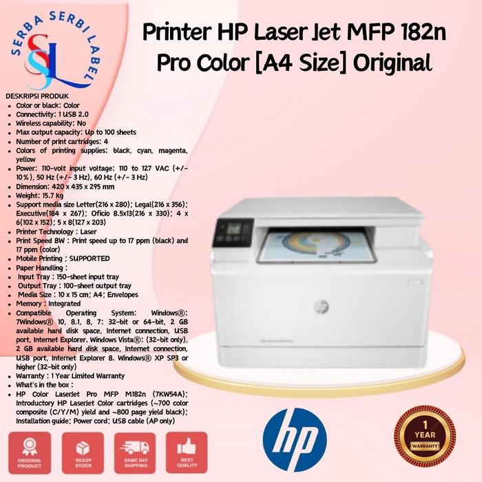 Jual Printer HP Laser Jet MFP 182n Pro Color [A4 Size] Original ...