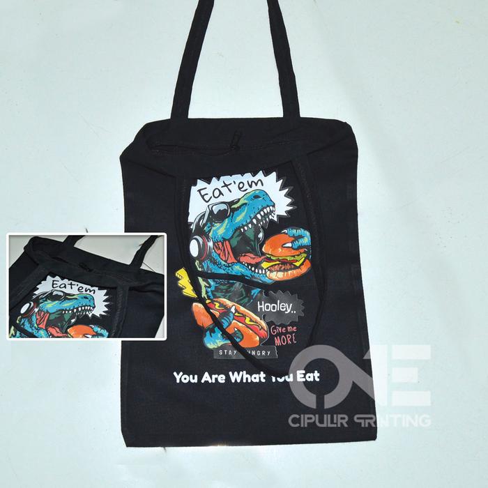 Jual Tote Bag Hitam Canvas / Resleting / Design Custom/Satuan - Jakarta ...