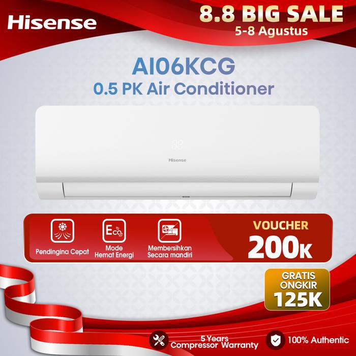 Promo Hisense AC 1/2PK (0.5 PK) Inverter - AI06KCG (Indoor+Outdoor Unit ...