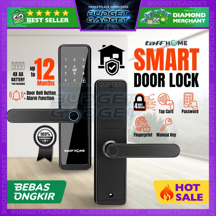 Jual TaffHOME Smart Door Lock Gagang Pintu Rumah Kunci Elektrik Fingerprint Card Alarm TaffHOME ...