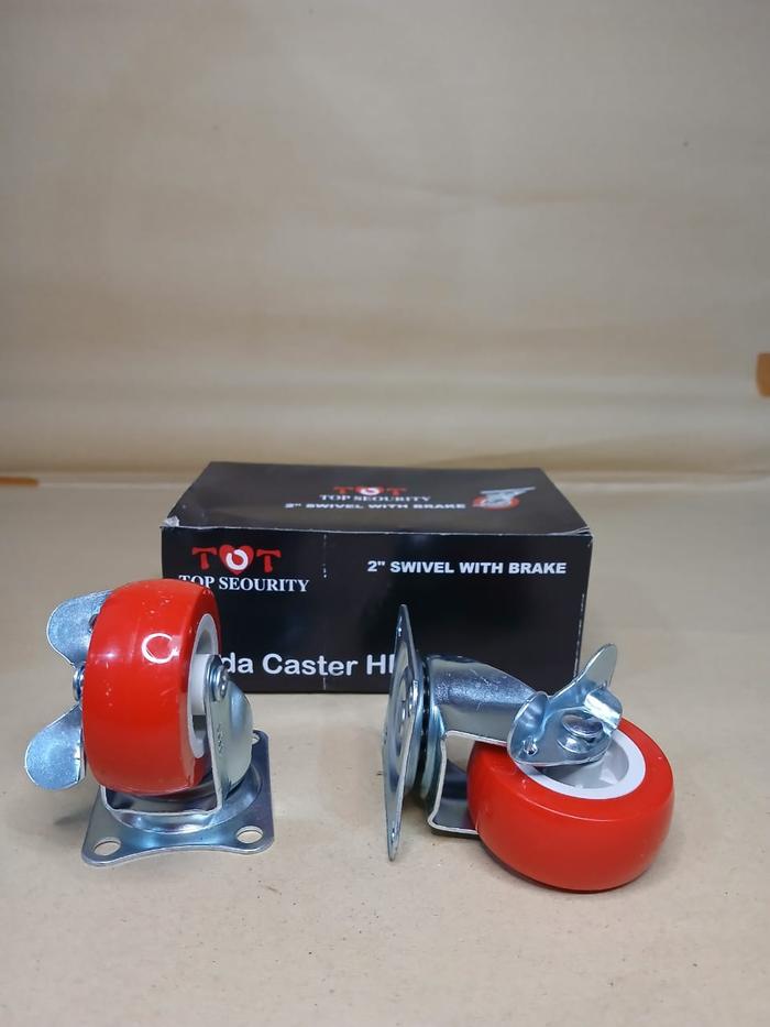Jual TOT Roda Caster 2 Inch Hidup Mati Rem Lemari Trolley Troli PVC PU ...