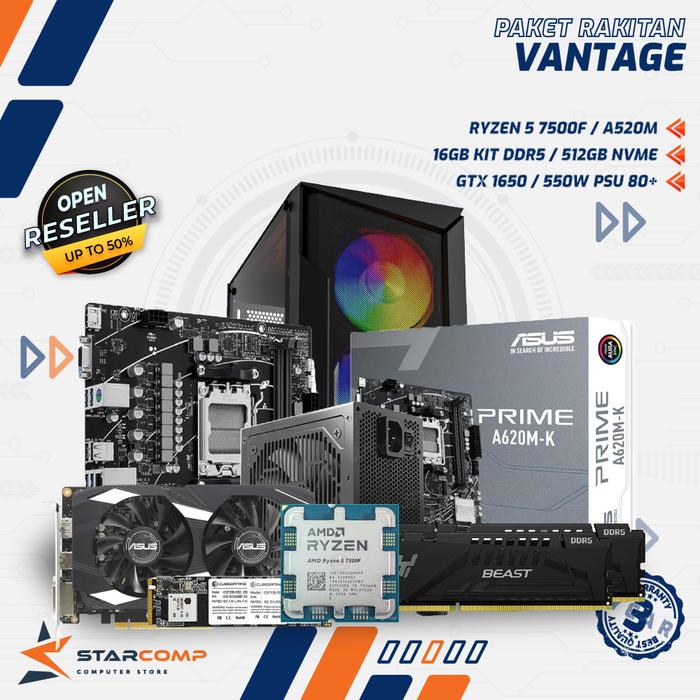 Promo PC RAKITAN RYZEN 5 7500F A620M 16GB Kit DDR5 512GB NVME GTX 1650 Cicil 0% 3x - Kab. Sleman ...