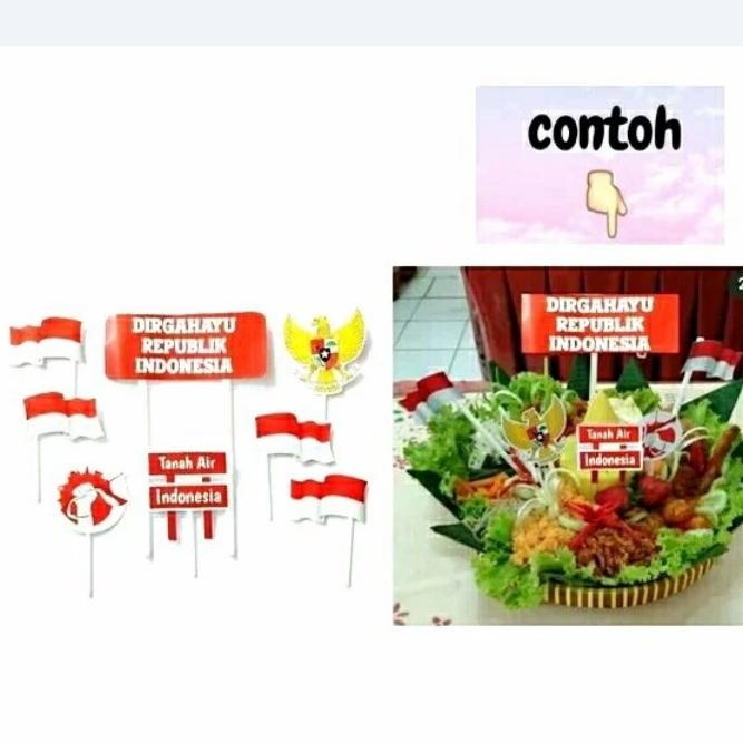 Jual cake topper hiasan kue nasi tumpeng tema DIRGAHAYU KEMERDEKAAN ...