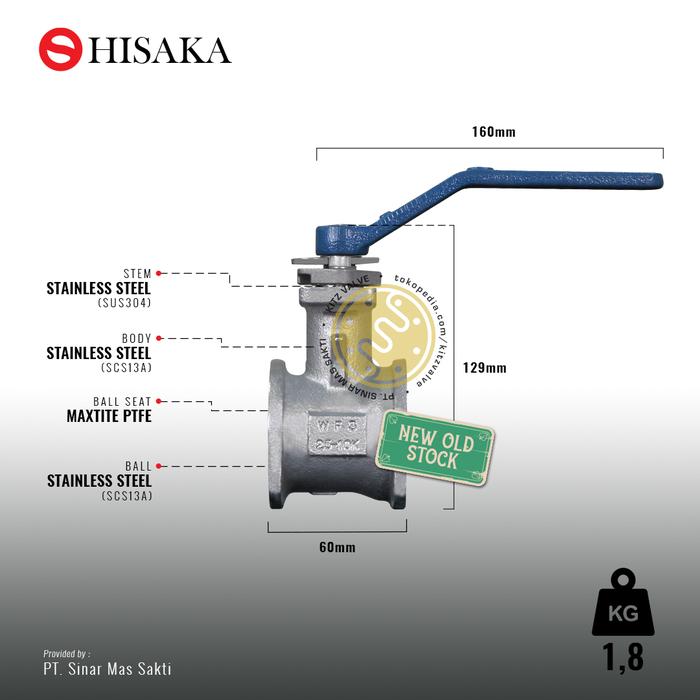 Promo Ball Valve SUS Flange-Less / Wafer , HISAKA Fig. WF3 - 1/2 ...