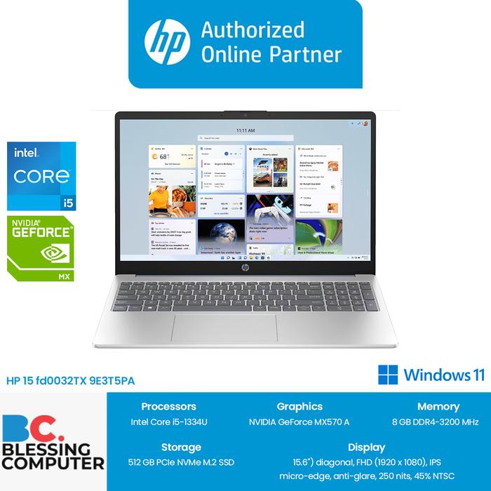 Promo HP 15 fd0032TX 9E3T5PA Core i5 1334U 8GB 512GB MX570A W11 OHS Silver Cicil 0% 3x - Kota ...