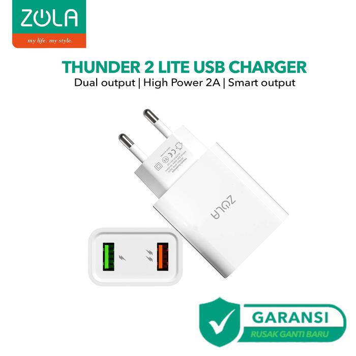 Jual Zola Thunder 2S Charger Dual Ports Usb Output 10W, Fast Charging 2 ...