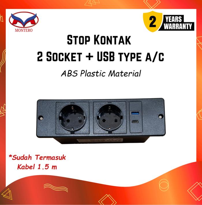 Jual Stop Kontak Tanam / Power Socket ABS Plastik 2 Socket USB Type A/C ...
