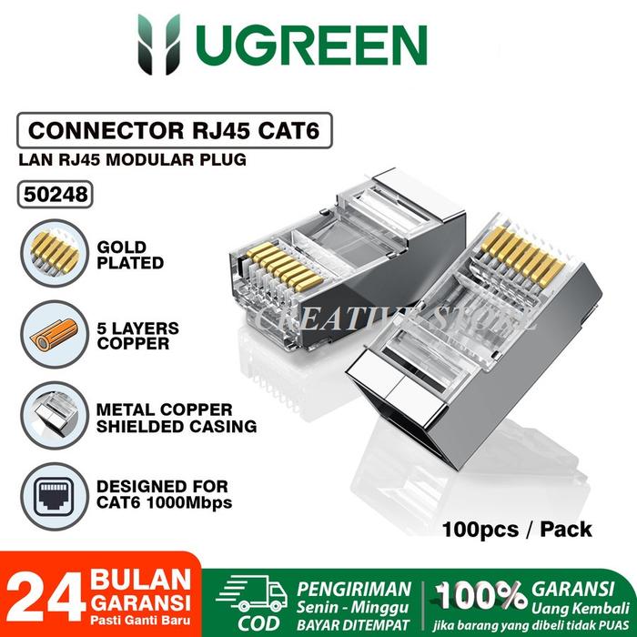 Jual UGREEN 50248 Konektor RJ45 CAT6 Gold Plated - Modular Plug UGREEN ...