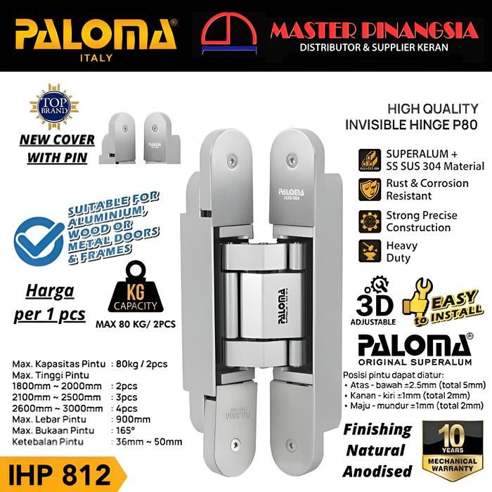 Jual INVISIBLE HINGE PALOMA IHP 812 CONCEALED PL80 ENGSEL TANAM PINTU ...