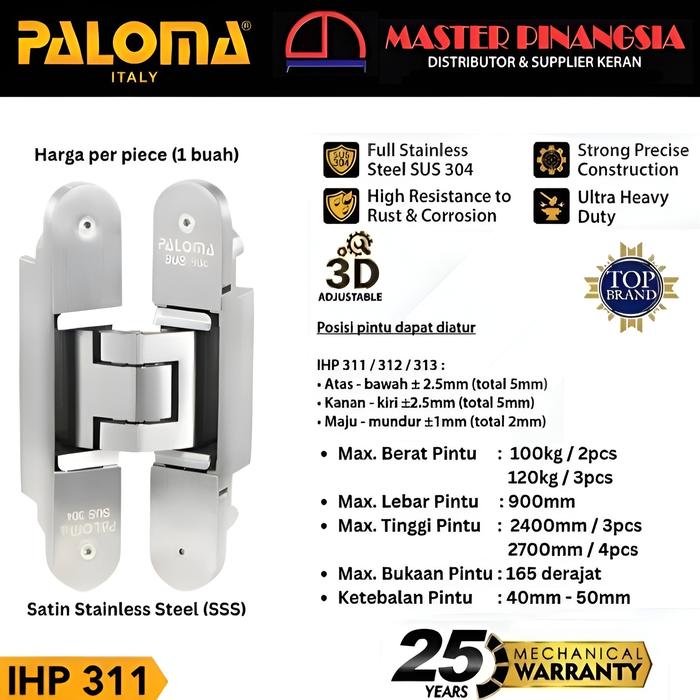 Jual PALOMA Engsel Tanam Invisible Concealed Hinge Pintu Max 100Kg/Pair ...